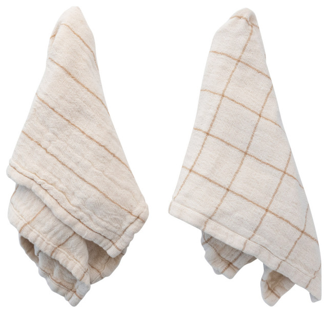 Square Double Cotton Napkins, Cream and Taupe patterned Set of 4 ...