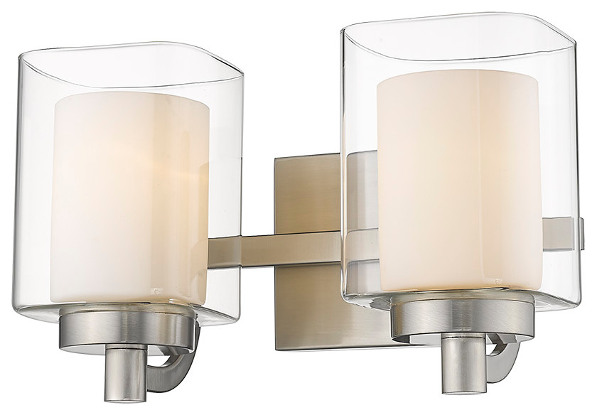 2 Light Modern Double Glass Bathroom Vanity Light in Nickel ...