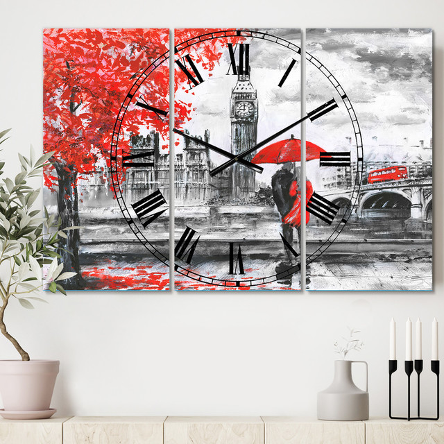 Couples Walking in Paris French Country 3 Panels Metal Clock ...