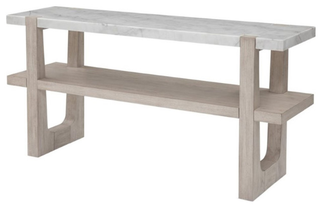 Maklaine Modern Marble Console Table in Sun-Bleached Ash Brown ...