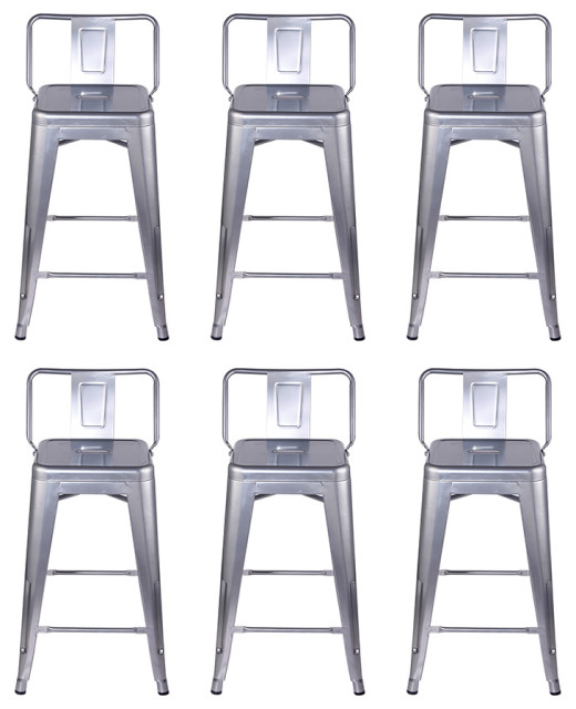 Lowback Silver Metal Bar Stools, Set of 6 - Industrial - Bar Stools And ...