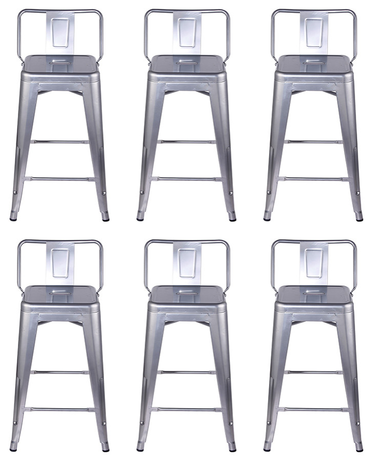 Lowback Silver Metal Bar Stools, Set of 6 - Industrial - Bar Stools And ...