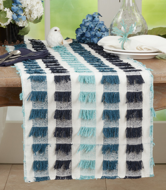 StripedTable Runner With Fringe Design, 16"x72" - Contemporary - Table ...