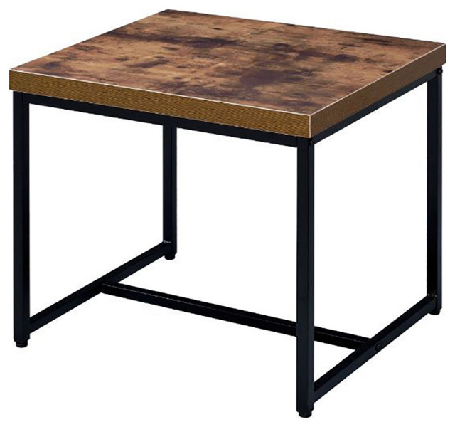 Wood End Table with Metal Sled Base, Weathered Oak - Industrial - Side ...