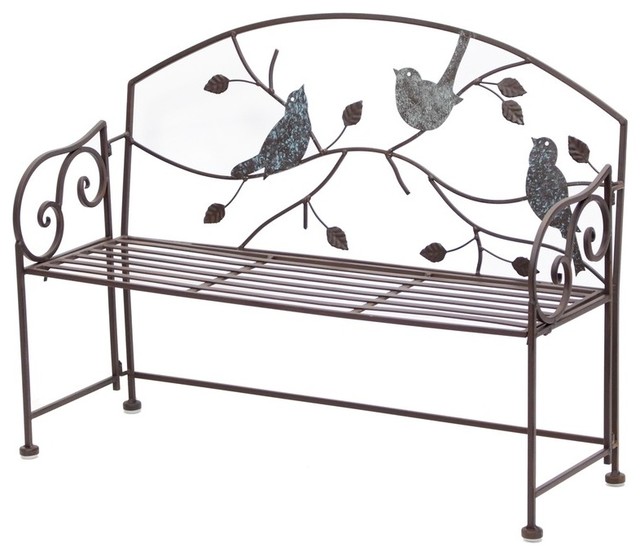 Decorative Folding Metal Bench With Bird and Vines - Mediterranean ...