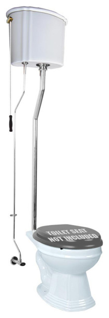 White High Tank Pull Chain Toilet Elongated Bowl with Chrome L-Pipe ...