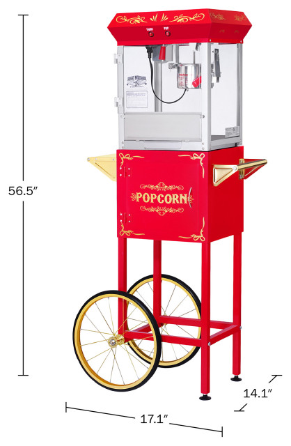 Popcorn Machine & Cart 8oz Popper Stainless-Steel Kettle, Warming Deck ...