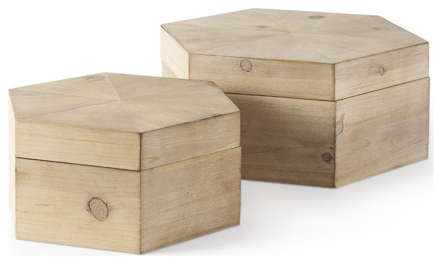 Set of Two Hexagonal Wooden Boxes - Transitional - Decorative Boxes ...