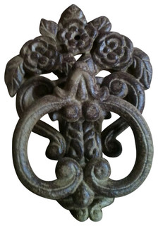 Flower Door Knocker, Antiqued Brown and Rust, Cast Iron - Rustic - Door ...