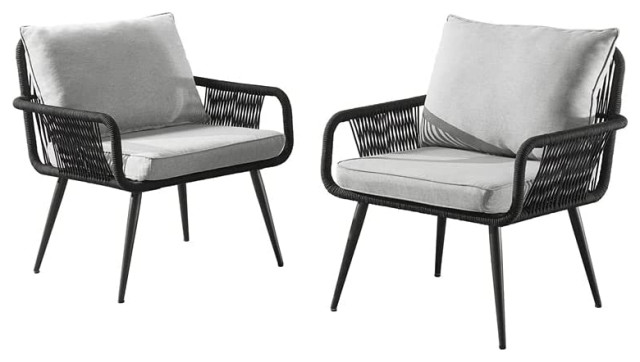 Set of 2 Patio Lounge Chair, Angled Legs With Rope Frame and Cushioned ...