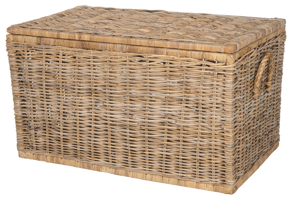 Rattan Kobo Decorative Storage Trunk With Lid, Large - Beach Style ...