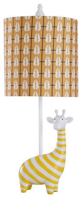 Novelty Table Lamp Yellow Striped Base Leaf Patterned Shade 22"H ...