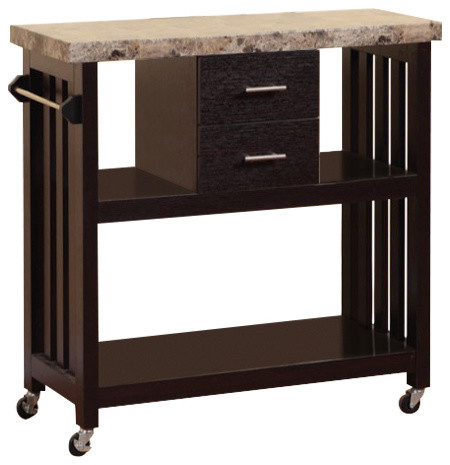 Contemporary Style Kitchen Cart With Faux Marble Top & 2 Drawers ...