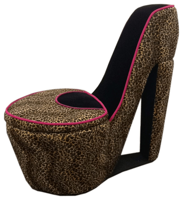 Glam Faux Cheetah and Pink Faux Suede High Heel Shoe Shaped Storage ...