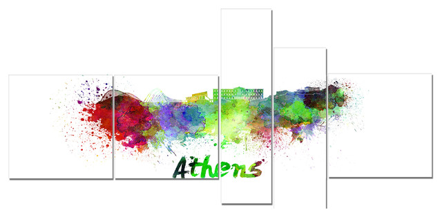 Athens Skyline, Multipanel Cityscape Canvas Artwork Print, 60"x32 ...
