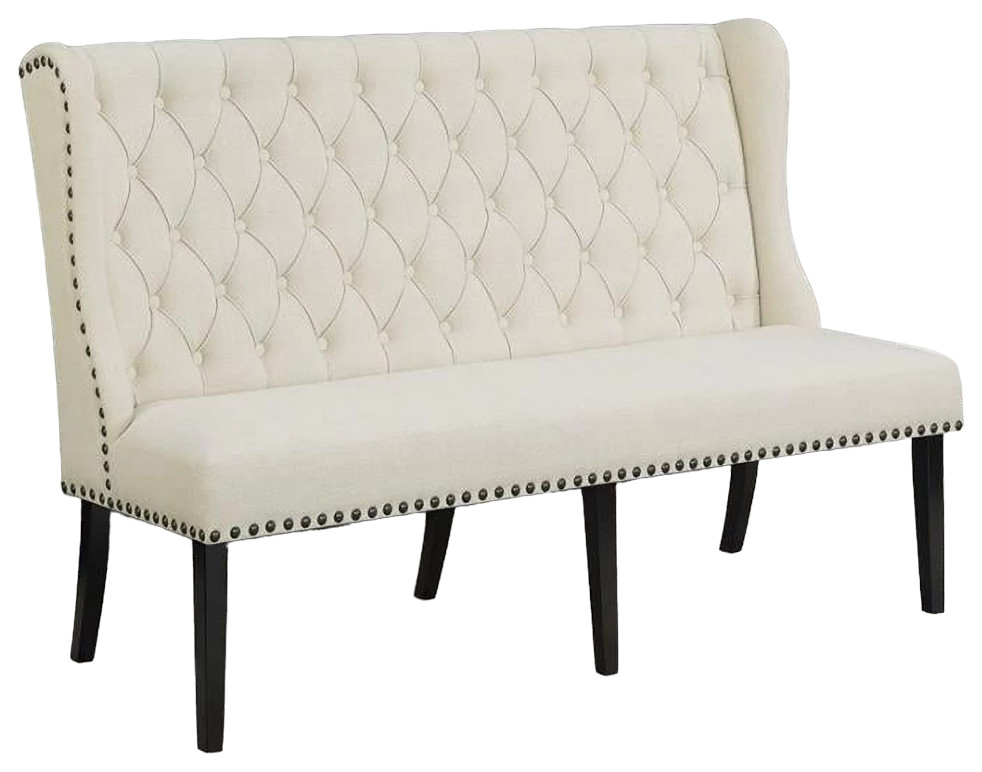 Traditional Beige Dining Bench with Button Tufted Wingback Upholstered ...