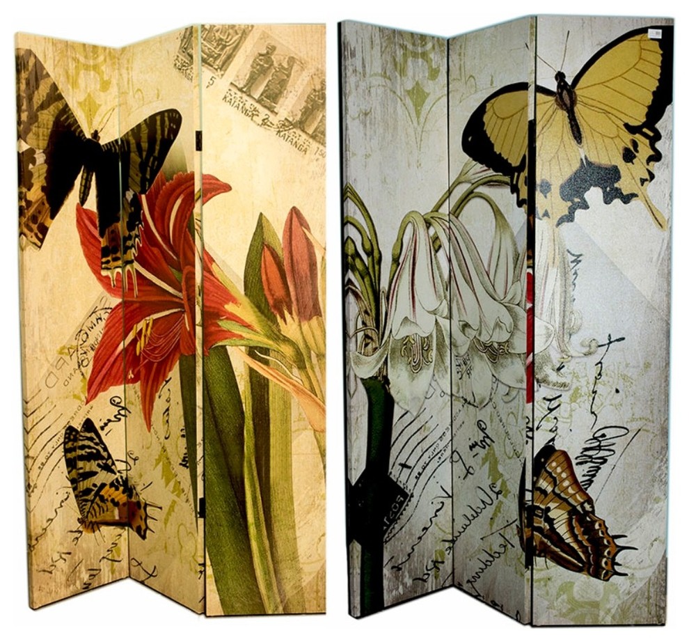 Fine-Looking Canvas Room Divider With Butterfly Imprint, Multicolor ...