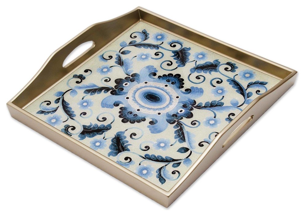 Celestial Paradise Reverse Painted Glass Tray - Contemporary - Serving ...