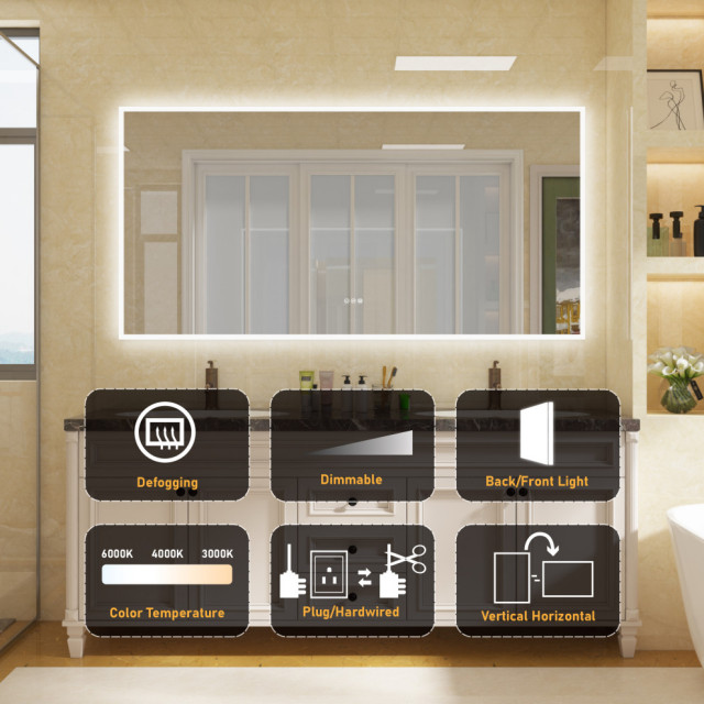 Frameless LED Bathroom Mirror With Dispersed Lighting Defogger Dimmer ...