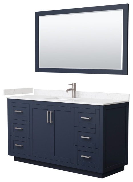 Miranda 60" Dark Blue Single Vanity, Carrara Marble Top, Nickel Trim ...