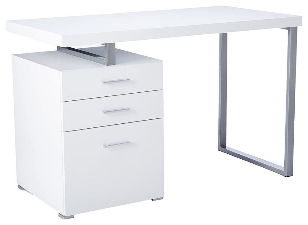 Minimalist Desk, Floating Desk and Storage Drawers With Silver Pulls ...