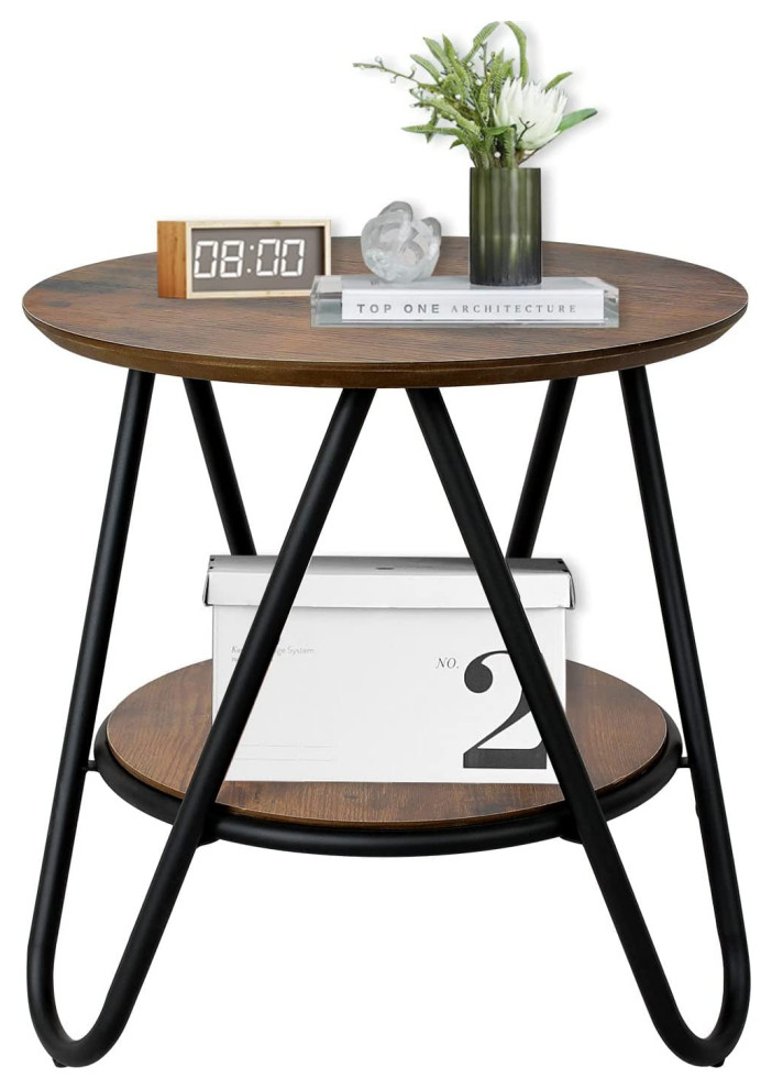 2 Tier Wooden Small Round Side Table with Storage Shelf - Transitional ...