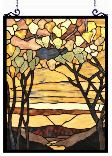 AUTUMN VALLEY Tiffany-Style Floral Stained Glass Window Panel, 25 ...
