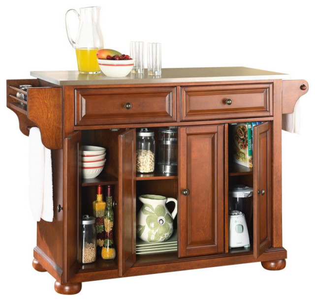 Alexandria Stainless Steel Top Kitchen Island - Traditional - Kitchen ...