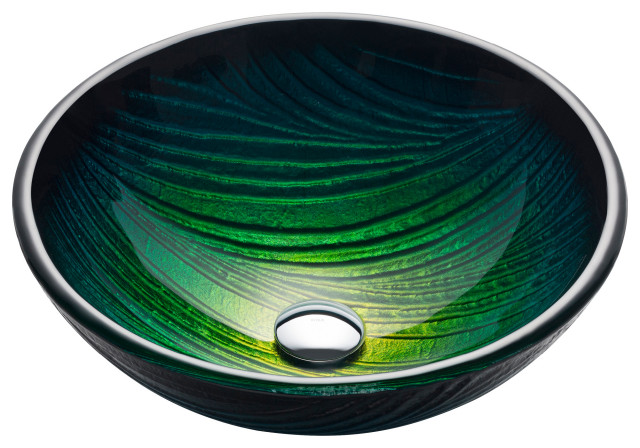 Nature Series 17" Round Green Glass Vessel 19mm thick Bathroom Sink ...