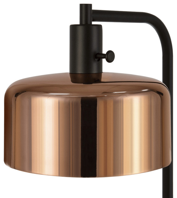 20" Black Metal Arched Table Lamp With Copper Bowl Shade - Contemporary ...