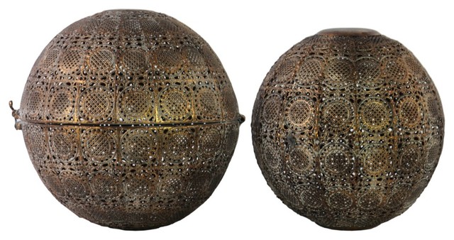 Decorative Ball Figurine with Pierced Circle Design, Set of Two ...