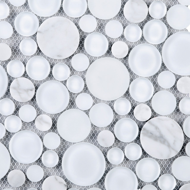 10.5"x10.5" Poppy Bubble Glass Mosaic Tile Sheet, Carrara ...