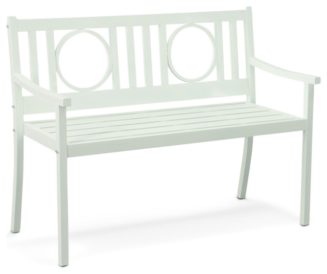 Gramercy Outdoor Metal Bench, White - Transitional - Outdoor Benches ...