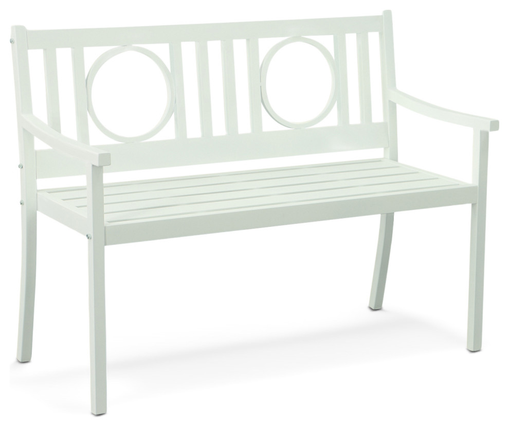 Gramercy Outdoor Metal Bench, White - Transitional - Outdoor Benches ...