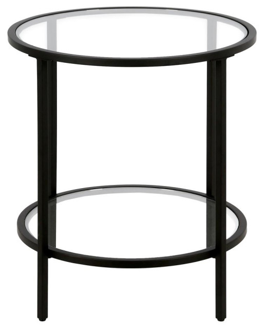 Sivil 20'' Wide Round Side Table with Glass Shelf in Blackened Bronze ...
