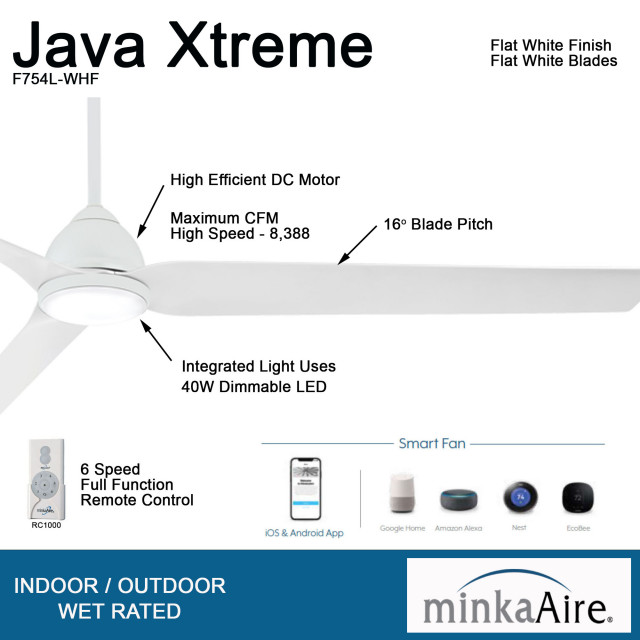 Minka Aire Java Xtreme 84" Outdoor Flat White Smart LED Ceiling Fan ...