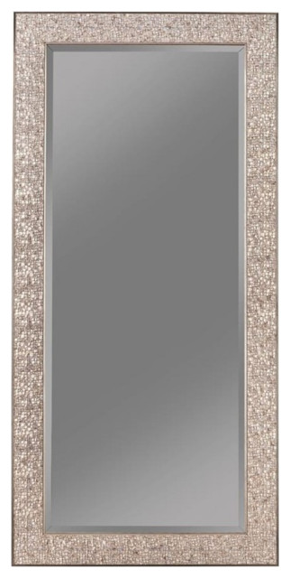 Pemberly Row Modern Glass Rectangular Floor Mirror Silver Sparkle ...