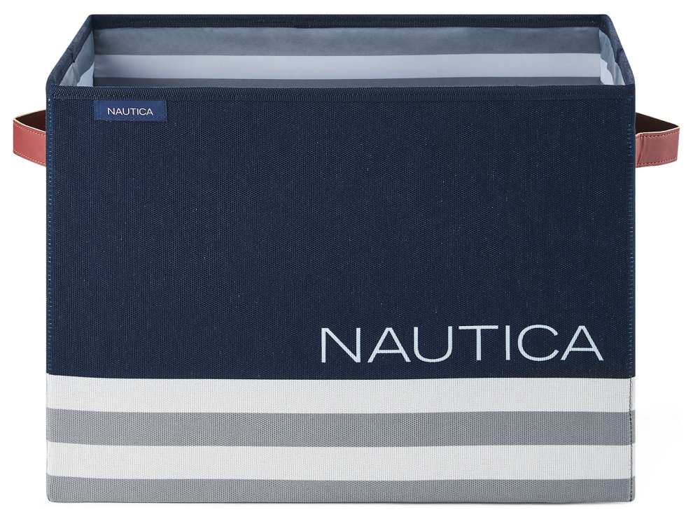 Nautica Folded Rectangle Bin, Navy Stripe - Beach Style - Storage Bins ...