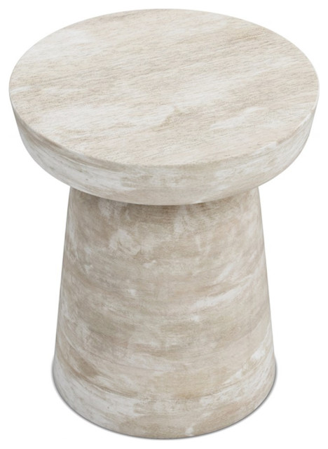 Simpli Home Robbie Solid Wood Round Accent Table in Distressed White ...