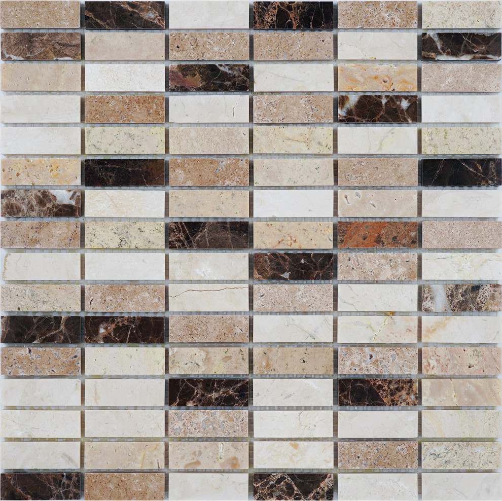 12"x12" Marble Mosaic Tile, Nevada Collection, Rice, Brick Polished ...