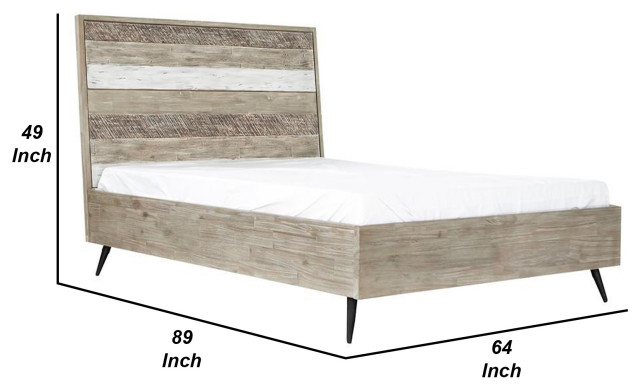 Benzara BM282043 Wood Queen Platform Bed, Metal Angled Legs, Slatted ...