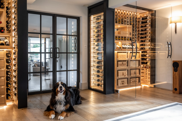 A duo of White American Oak wine walls - Modern - Wine Cellar - London ...