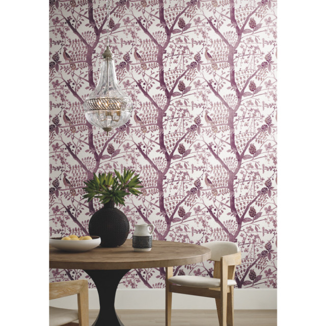 Peacock Block Print Wallpaper, Berry - Tropical - Wallpaper - by York ...