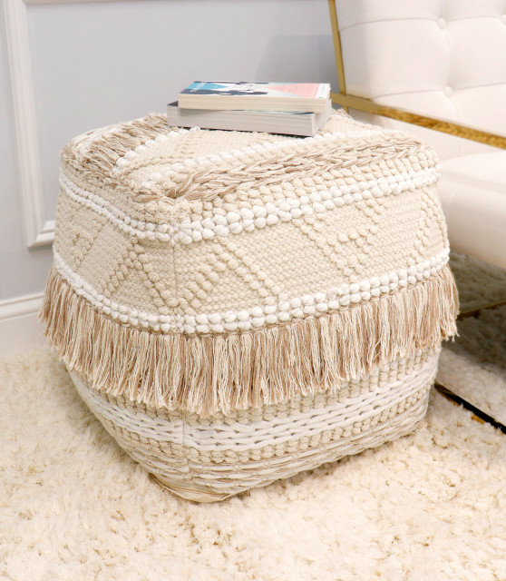 Pasargad Home Grand Canyon Premium Cotton Pouf, Beige - Scandinavian - Floor Pillows And Poufs ...