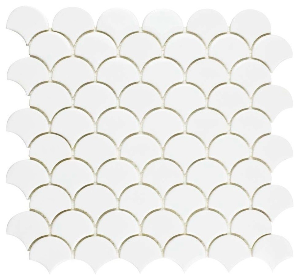 Expressions Glass Mosaic Floor and Wall Tile, Scallop White, Sample ...