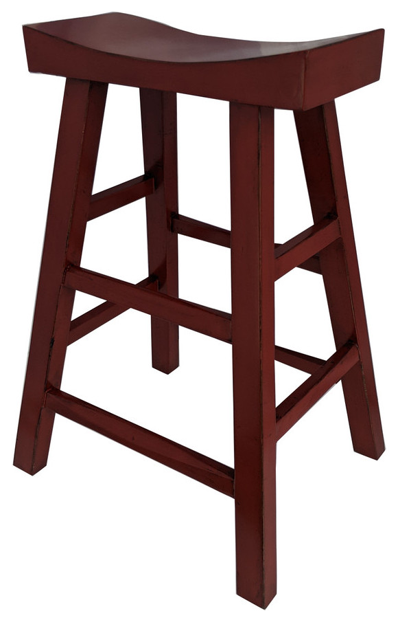 Elmwood Moon Stool With Oriental Red Finish - Asian - Bar Stools And ...