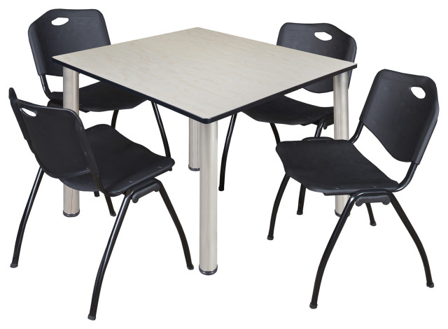 Kee 48" Square Breakroom Table & 4 'M' Stack Chairs, 48 - Modern ...