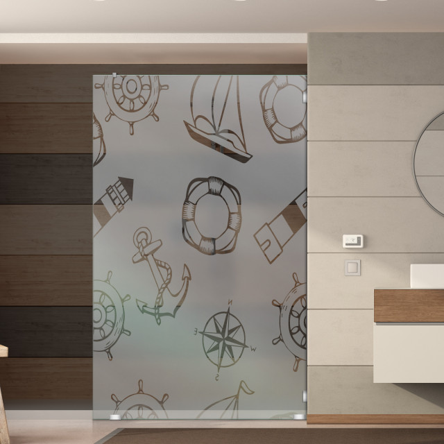 Fixed Frameless Glass Shower Screen with Sandblasted Design, 29-1/2"x 75" Inches - Contemporary ...