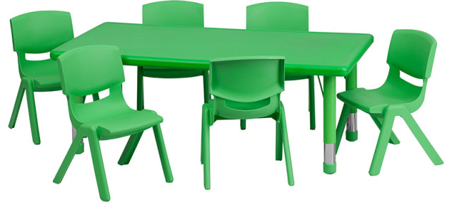 24''Wx48''L Rectangular Green Plastic Height Adj. Activity Table Set,6 ...