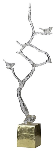 Metal Branch Sculpture On Stand, Silver and Gold - Contemporary ...